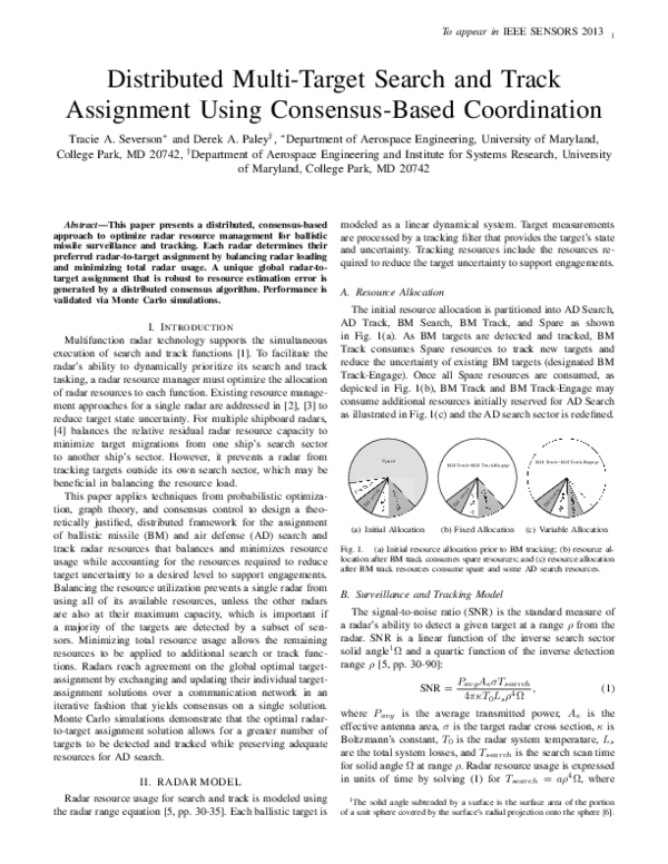 (PDF) Distributed Multitarget Search and Track Assignment With Consensus-Based Coordination