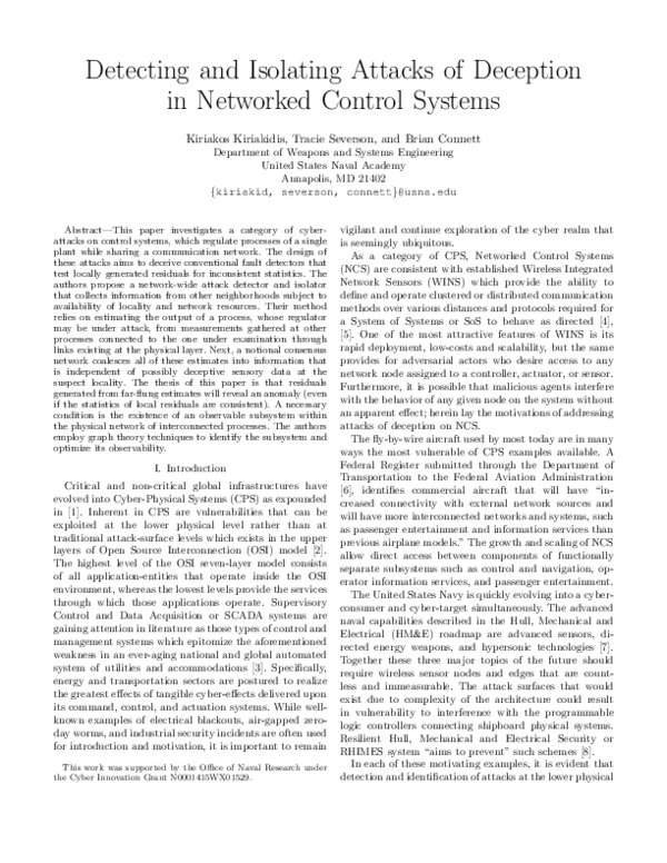 Pdf Detecting And Isolating Attacks Of Deception In Networked Control