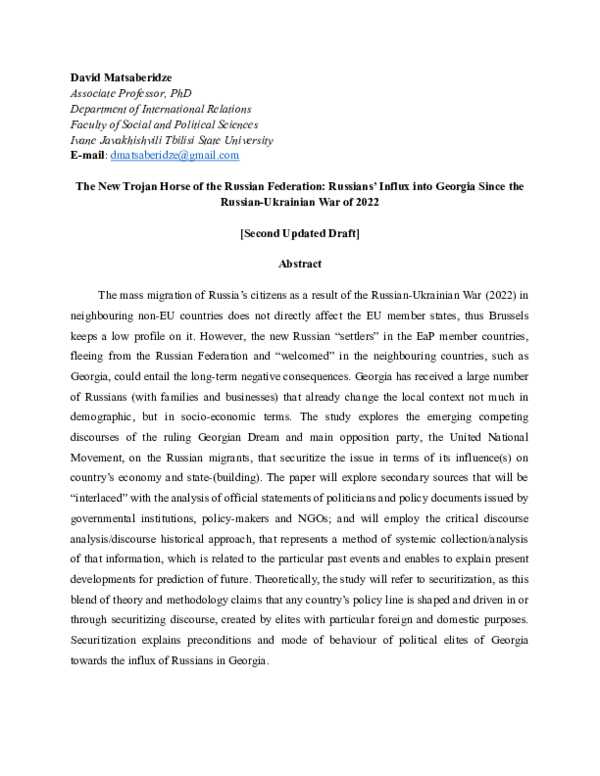 (DOC) The New Trojan Horse of the Russian Federation: Russians’ Influx ...