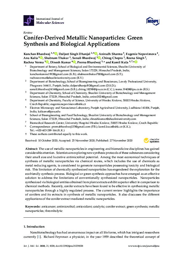 (PDF) Conifer-Derived Metallic Nanoparticles: Green Synthesis and Biological Applications ...