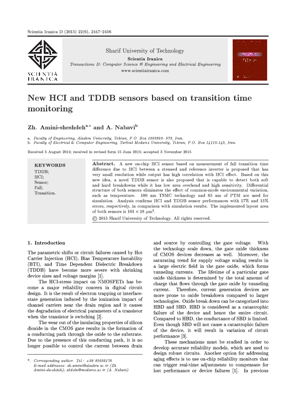 (PDF) New Hci and TDDB Sensors Based on Transition Time Monitoring