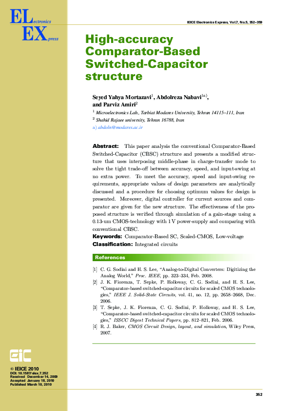 Pdf High Accuracy Comparator Based Switched Capacitor Structure