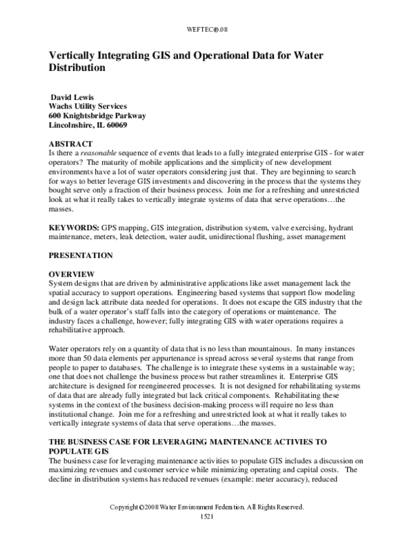 (PDF) Vertically Integrating GIS and Operational Data for Water ...