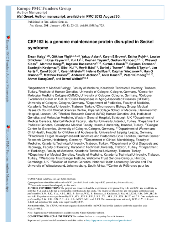 (PDF) CEP152 is a genome maintenance protein disrupted in Seckel ...