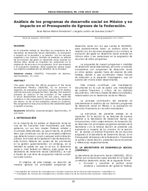 (PDF) Análisis de los programas de desarrollo social en México y su ...