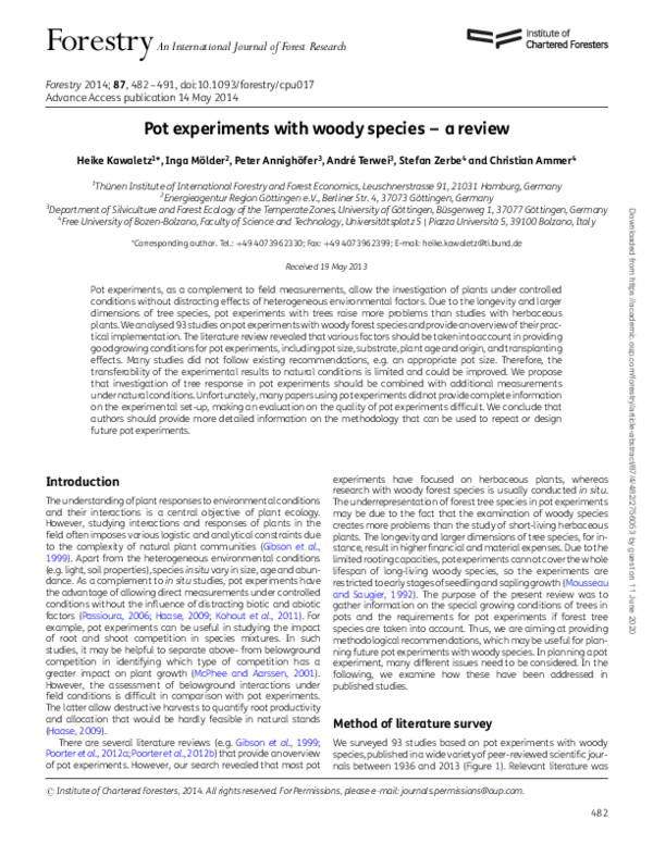 (PDF) Pot experiments with woody species – a review