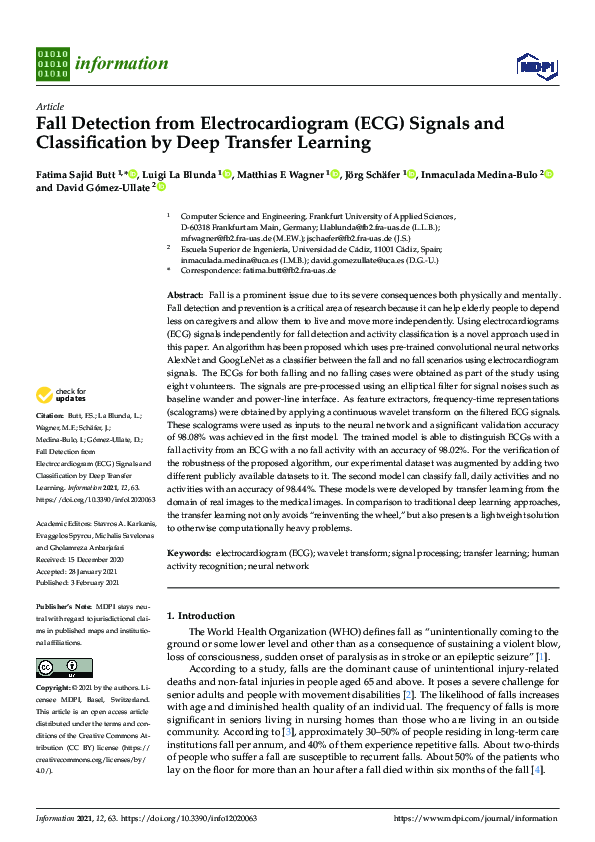 Pdf Fall Detection From Electrocardiogram Ecg Signals And Classification By Deep Transfer
