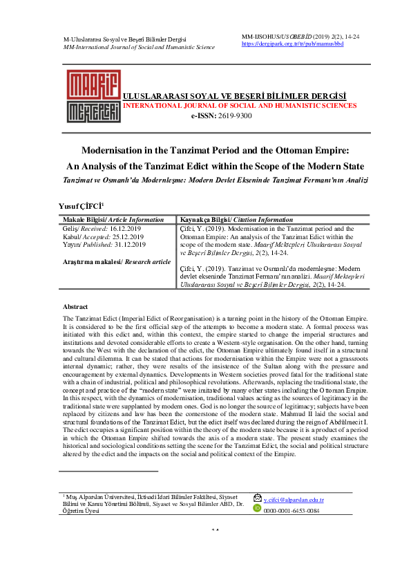 (PDF) Modernisation in the Tanzimat Period and the Ottoman Empire: An ...