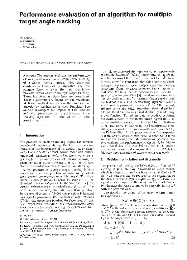 (PDF) Performance evaluation of an algorithm for multiple target angle ... (PDF) Performance evaluation of an algorithm for multiple target angle ...