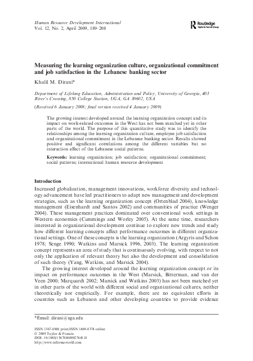 (PDF) Measuring the learning organization culture, organizational ...