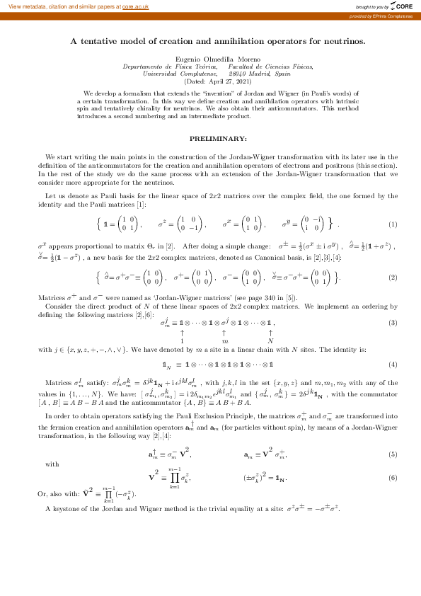 (PDF) Creation and annihilation operators for Neutrinos