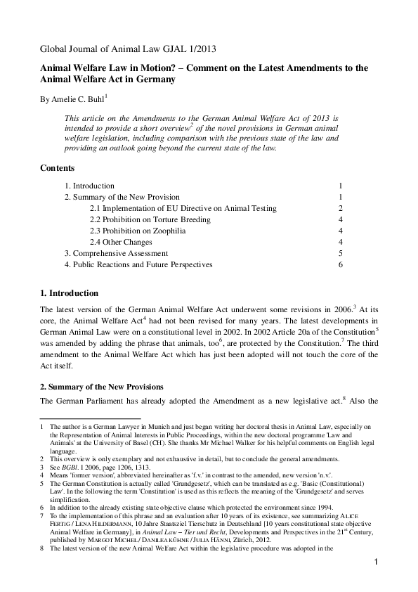 (PDF) Animal Welfare Law in Motion? – Comment on the Latest Amendments ...