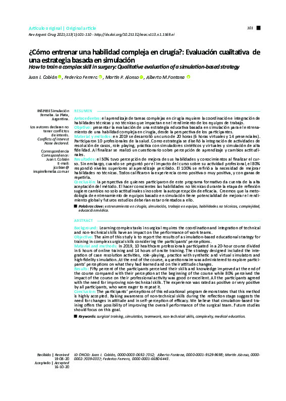 (PDF) ¿Cómo entrenar una habilidad compleja en cirugía?: Evaluación ...