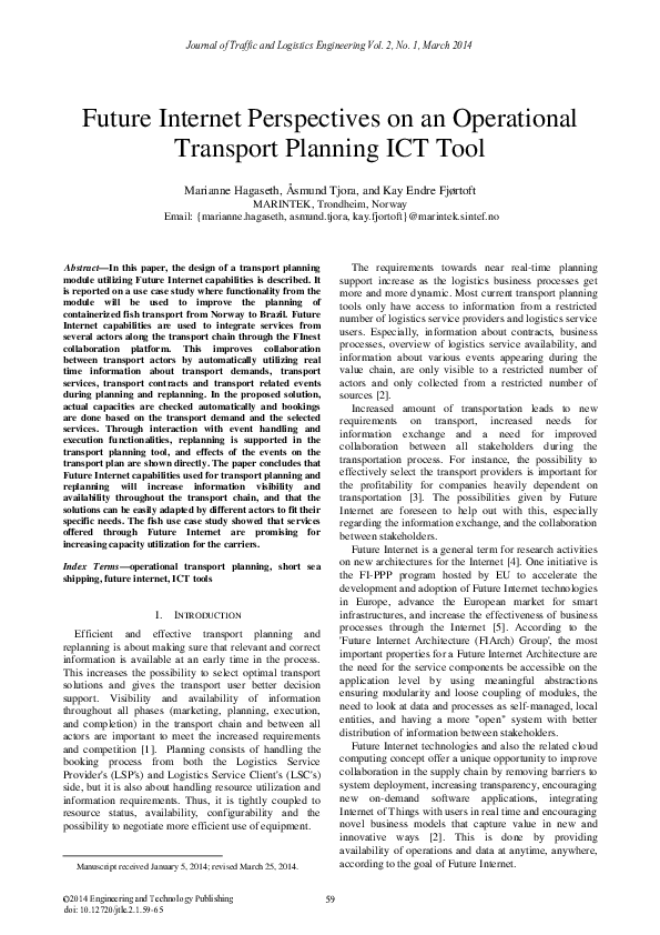 (PDF) Future Internet Perspectives on an Operational Transport Planning ...