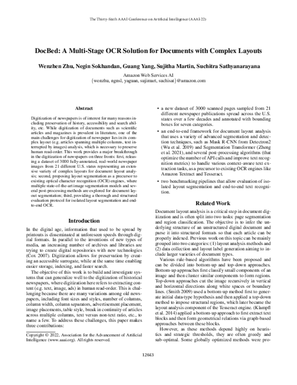 (PDF) DocBed: A Multi-Stage OCR Solution for Documents with Complex Layouts