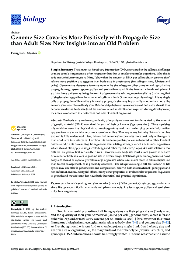 (PDF) Genome Size Covaries More Positively with Propagule Size than ...