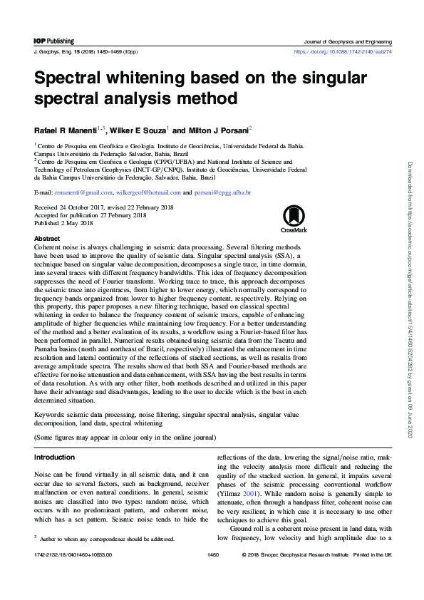 Pdf Spectral Whitening Based On The Singular Spectral Analysis Method