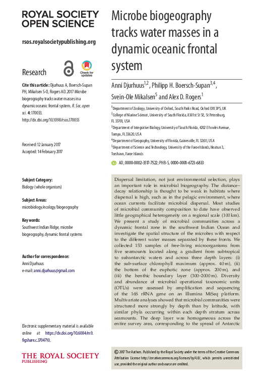 (PDF) Microbe biogeography tracks water masses in a dynamic oceanic ...