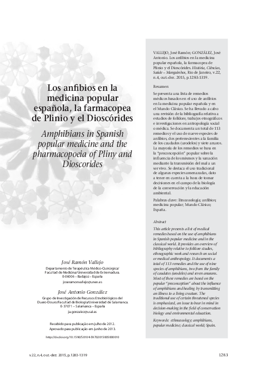 (PDF) [Amphibians in Spanish popular medicine and the pharmacopoeia of ...
