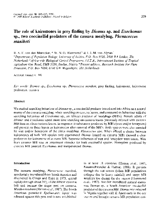 (PDF) The role of kairomones in prey finding by Diomus sp. and Exochomus sp., two coccinellid ...