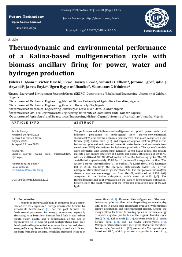 Pdf Thermodynamic And Environmental Performance Of A Kalina Based Multigeneration Cycle With
