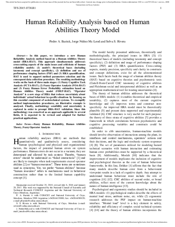 (PDF) Human Reliability Analysis Based on Human Abilities Theory Model