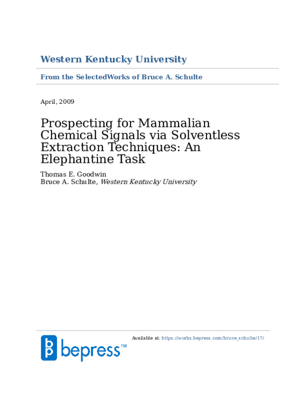 (PDF) Prospecting for Mammalian Chemical Signals via Solventless Extraction Techniques: An ...