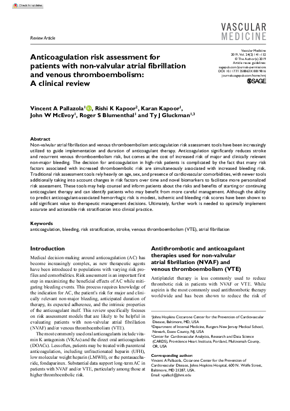 (PDF) Anticoagulation risk assessment for patients with non-valvular atrial fibrillation and ...