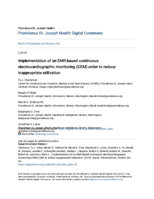 (PDF) Implementation of an EMR-based continuous electrocardiographic monitoring (CEM) order to ...