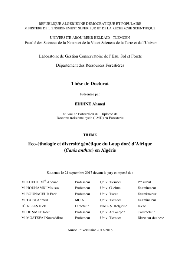 (PDF) Eco-éthologie et diversité génétique du Loup doré d’Afrique ...