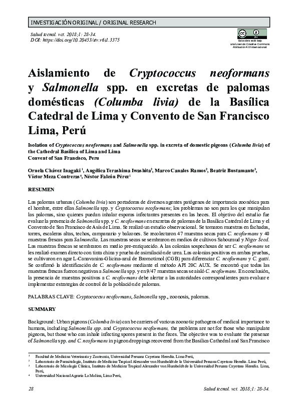 (PDF) Aislamiento de Cryptococcus neoformans y Salmonella spp. en ...