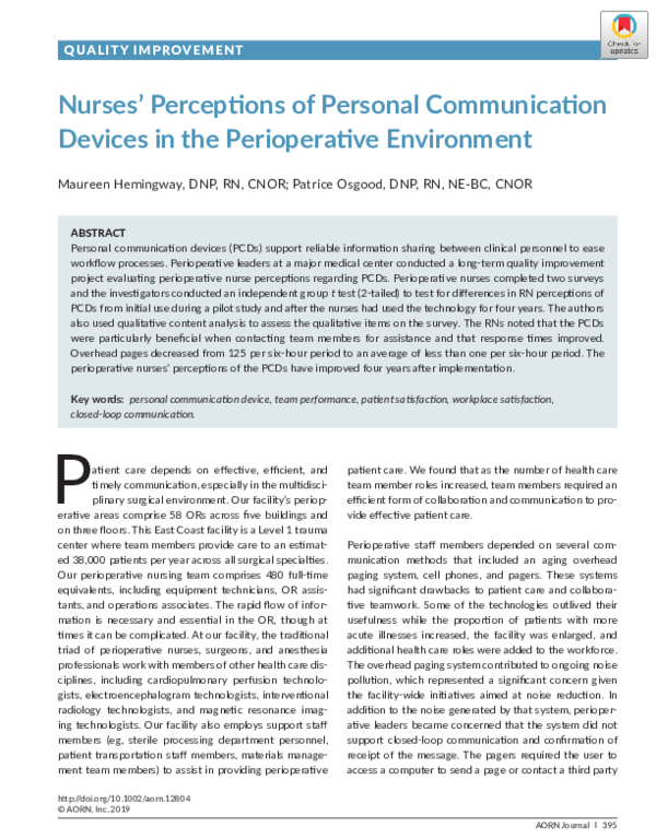 (PDF) Nurses' Perceptions of Personal Communication Devices in the ...