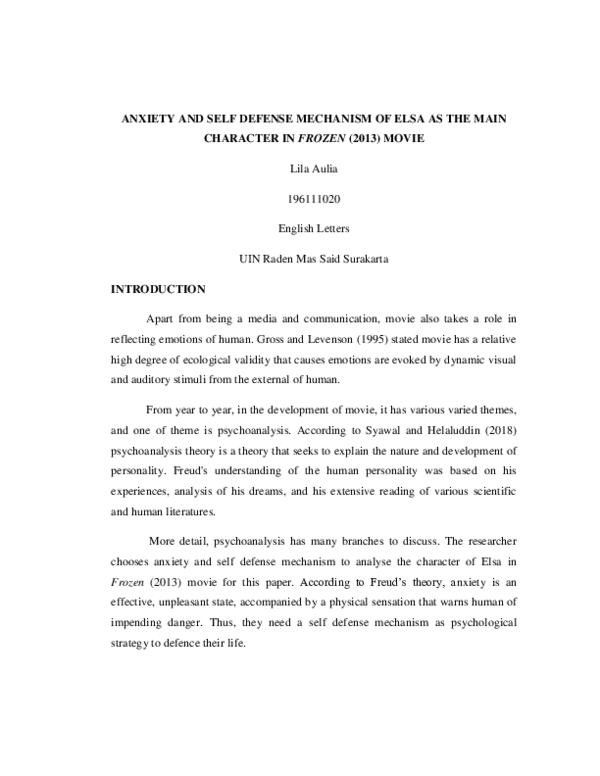 (PDF) ANXIETY AND SELF DEFENSE MECHANISM OF ELSA AS THE MAIN CHARACTER ...