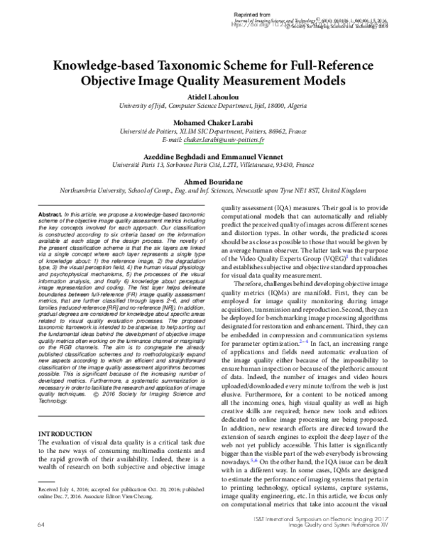 (PDF) Knowledge-based Taxonomic Scheme for Full-Reference Objective Image Quality Measurement Models