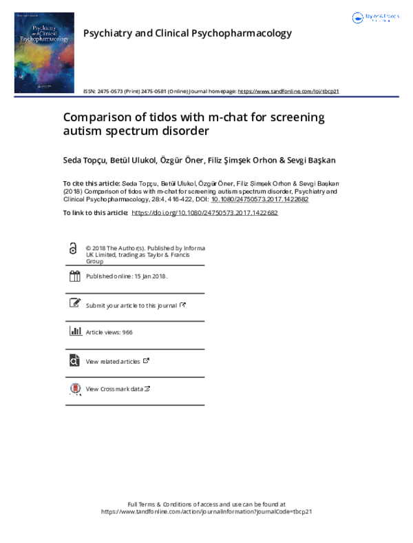 (PDF) Comparison of tidos with m-chat for screening autism spectrum ...