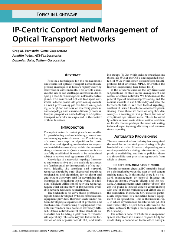(PDF) IP-centric control and management of optical transport networks