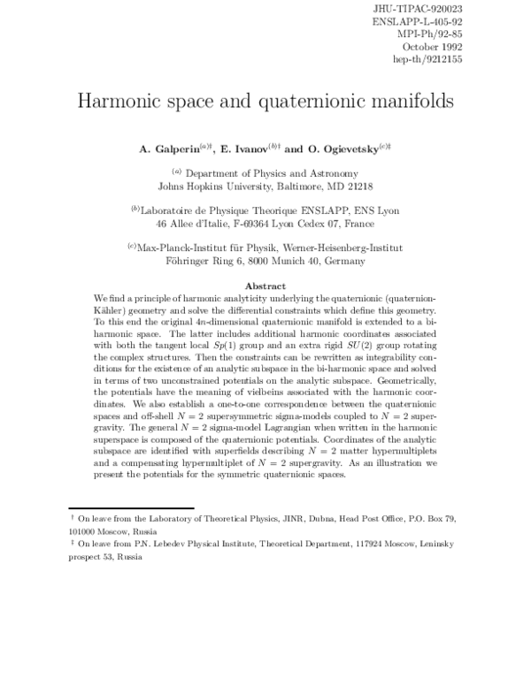 (PDF) Harmonic Space and Quaternionic Manifolds