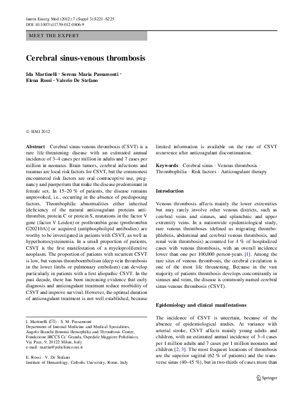 (PDF) Cerebral sinus-venous thrombosis