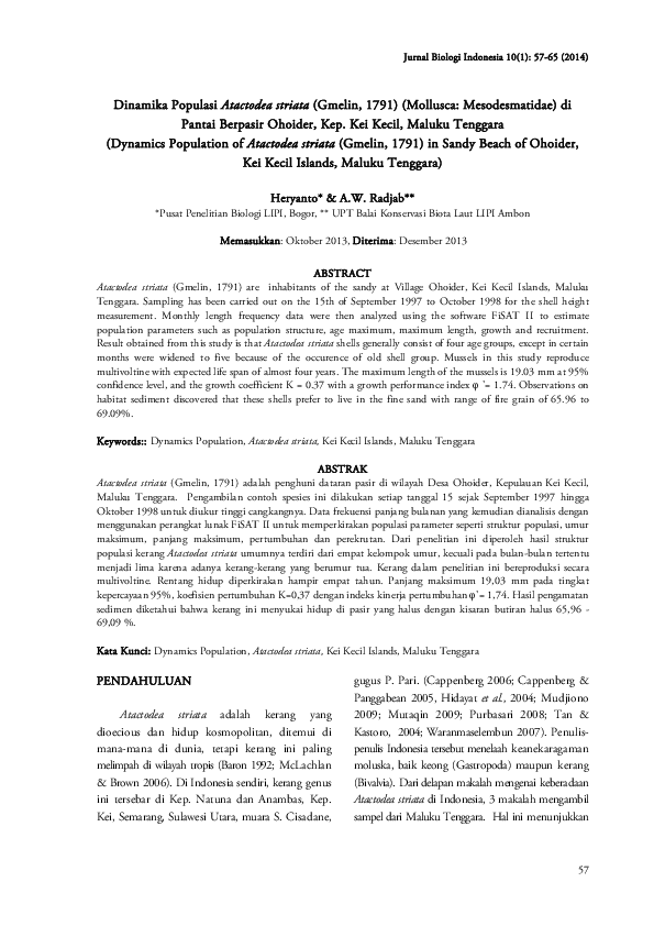 (PDF) Dinamika Populasi Atactodea striata (Gmelin, 1791) (Mollusca ...