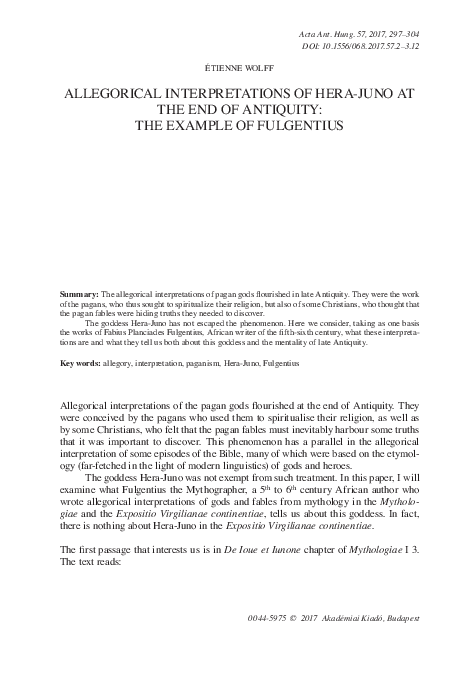(PDF) « Allegorical Interpretations of Hera-Juno at the End of ...
