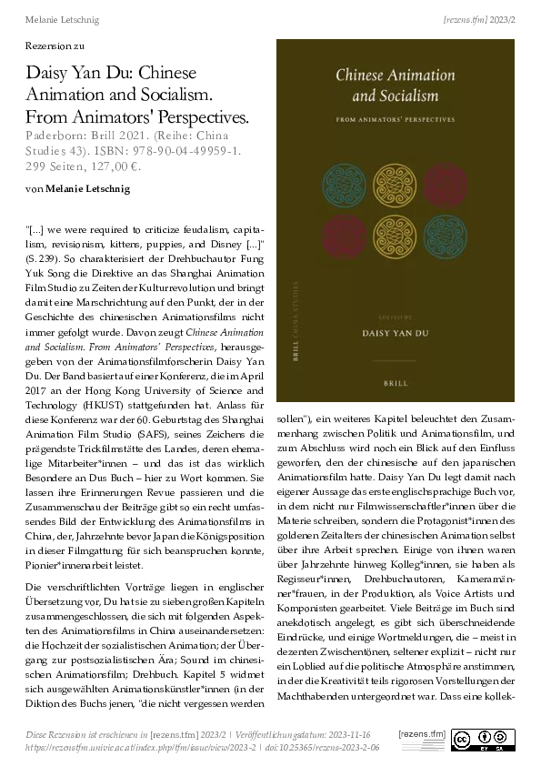 (PDF) Rezension: Daisy Yan Du: Chinese Animation and Socialism. From ...