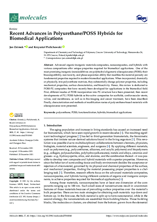(PDF) Recent Advances in Polyurethane/POSS Hybrids for Biomedical ...