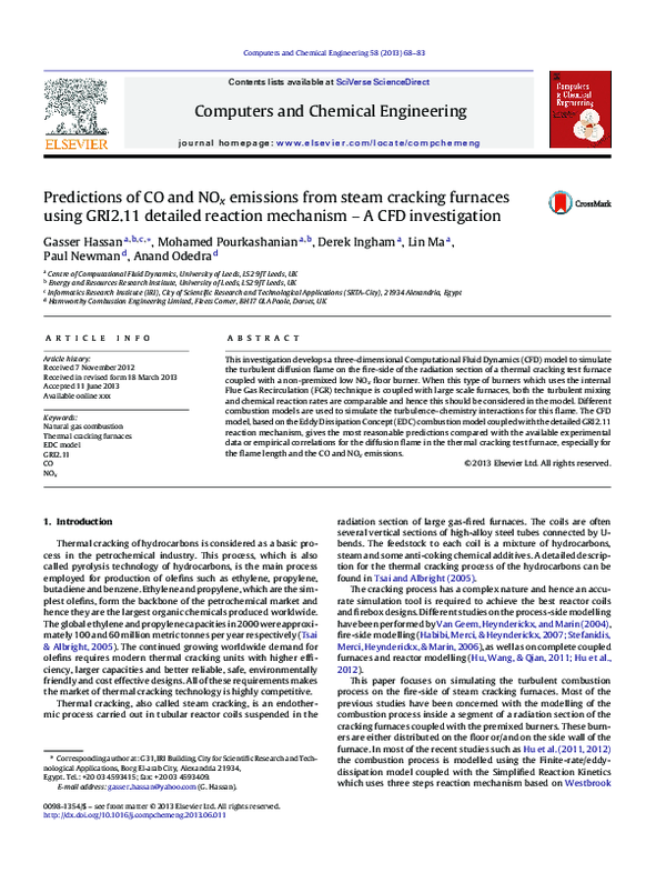 (PDF) Predictions of CO and NOx emissions from steam cracking furnaces ...