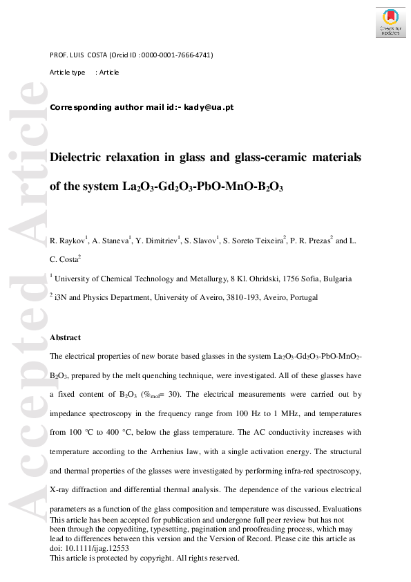 (PDF) Dielectric relaxation in glass and glass‐ceramic materials of the ...