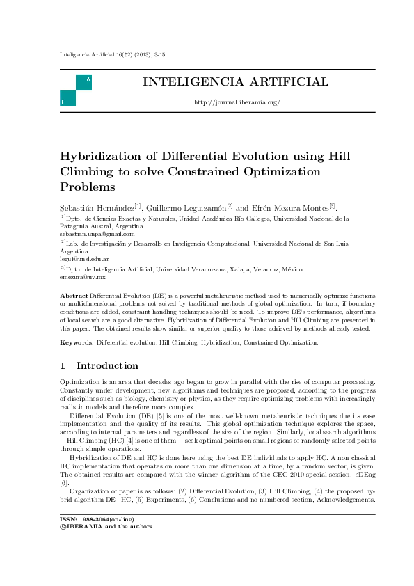 (PDF) Hybridization of Differential Evolution using Hill Climbing to solve Constrained ...