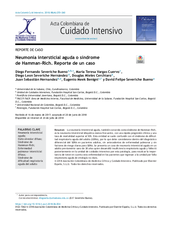 (PDF) Neumonía intersticial aguda o síndrome de Hamman-Rich. Reporte de ...