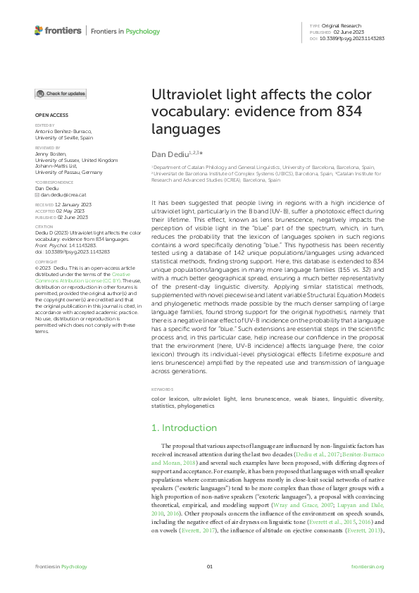 (PDF) Ultraviolet light affects the color vocabulary: evidence from 834 ...