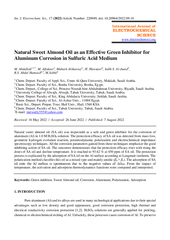 (PDF) Natural Sweet Almond Oil as an Effective Green Inhibitor for ...