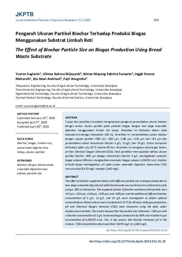 (PDF) The Effect of Biochar Particle Size on Biogas Production Using ...