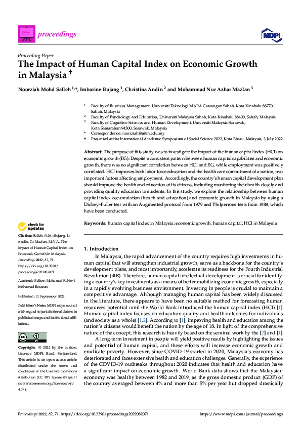 (PDF) The Impact of Human Capital Index on Economic Growth in Malaysia